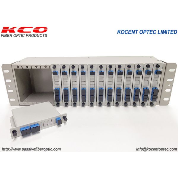 Quality 3U 19-inch Rack Mount Fiber Optic Splitter with 1x4 Split Way Mini Tube Type and Steel Tape Material for sale