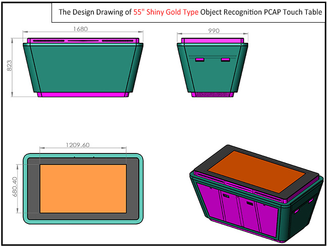 55 Inch Windows LCD Touch Screen Monitor Display Game Table, Golden Object Recognition
