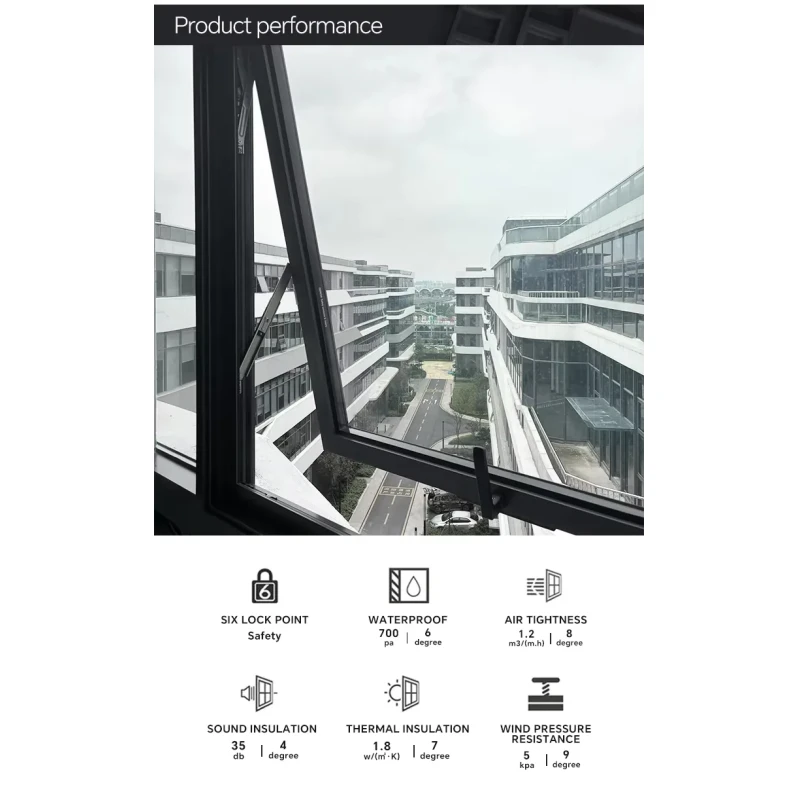 Home Office Postmodern American Vertical Aluminum Swing Tempered Glass Awning Windows