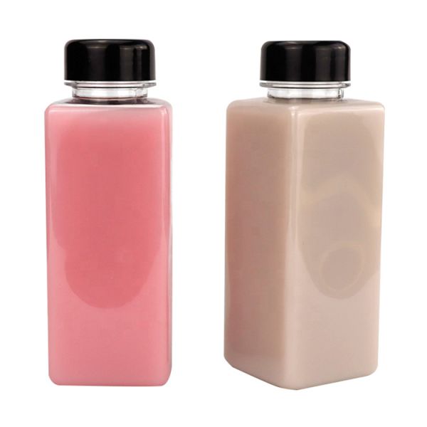 Quality 350ml Plastic Square Bottles Food Grade Transparent Empty Juice Bottles for sale