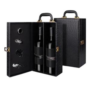 Quality Customized Shape Engraved Double Red Wine Packing Box Leather Pu For Craft for sale