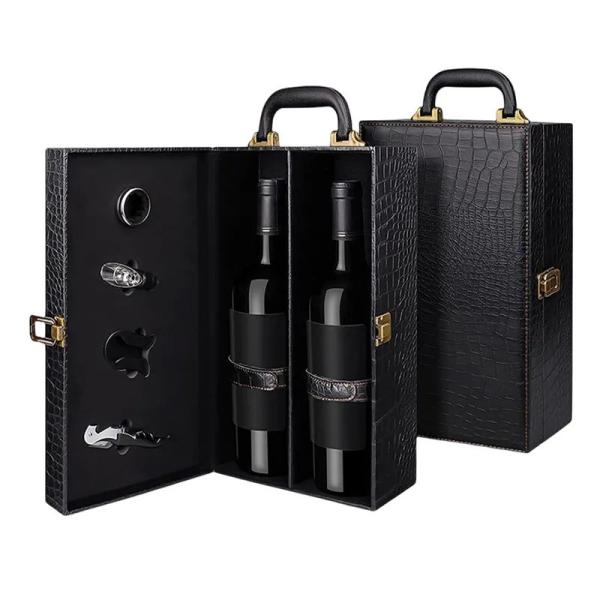 Quality Customized Shape Engraved Double Red Wine Packing Box Leather Pu For Craft for sale