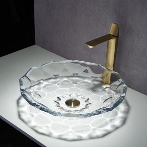 Quality Shinning Glass Wash Basin Transparent Faceted Shape Bathroom Sink Basin for sale