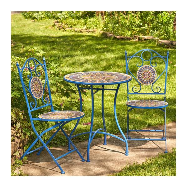 Quality Iron Crafts Mosaic Bistro Set 3pcs Balcony Set with Foldable Table and Chair by AJUNION for sale