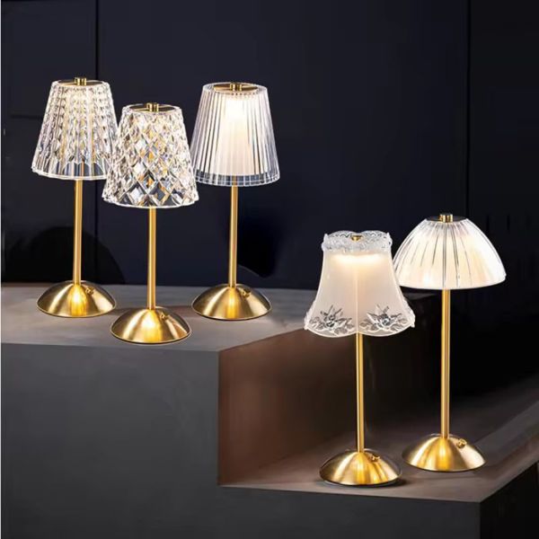 Quality Crystal LED Table Lamp Type C USB 5V Rechargeable Touch Three Color Table Lamp for sale