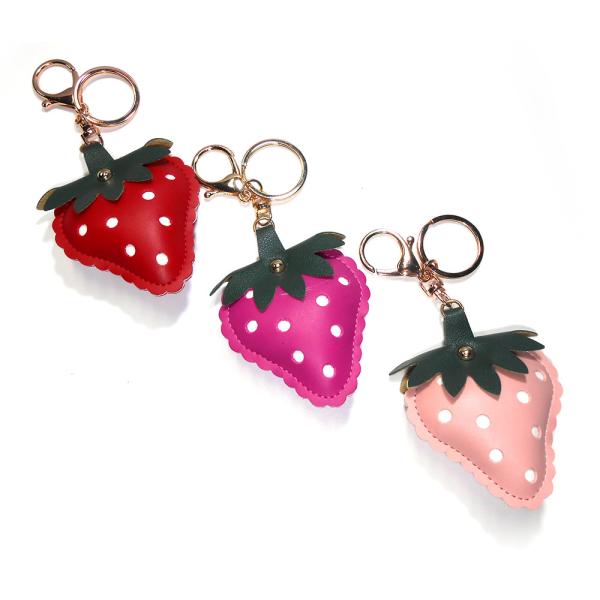 Quality Handmade Strawberry Leather Keychain CE Certification With Embossed Logo for sale