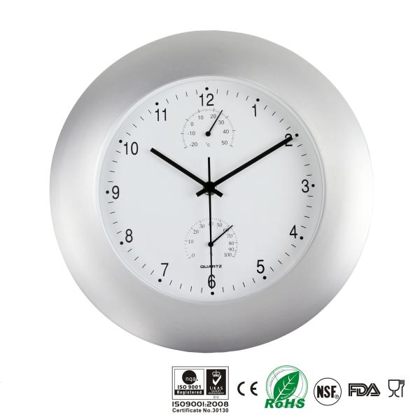 Quality 3 In 1 Indoor Outdoor Clock Thermometer Hygrometer Weather Station Aluminium Frame for sale