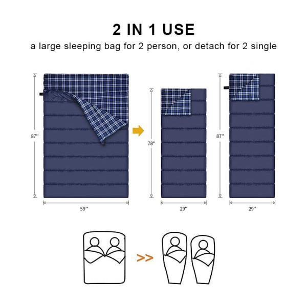 Quality Lightweight Cotton Flannel Double Sleeping Bag Double Sleeping Bag For Camping for sale