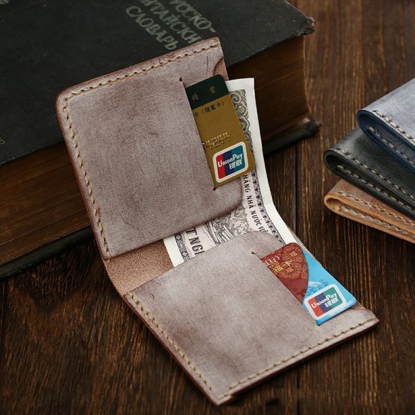 Quality Nylon Lined Retro First-Layer Cowhide Hand-Stitched Small Wallet for Your for sale