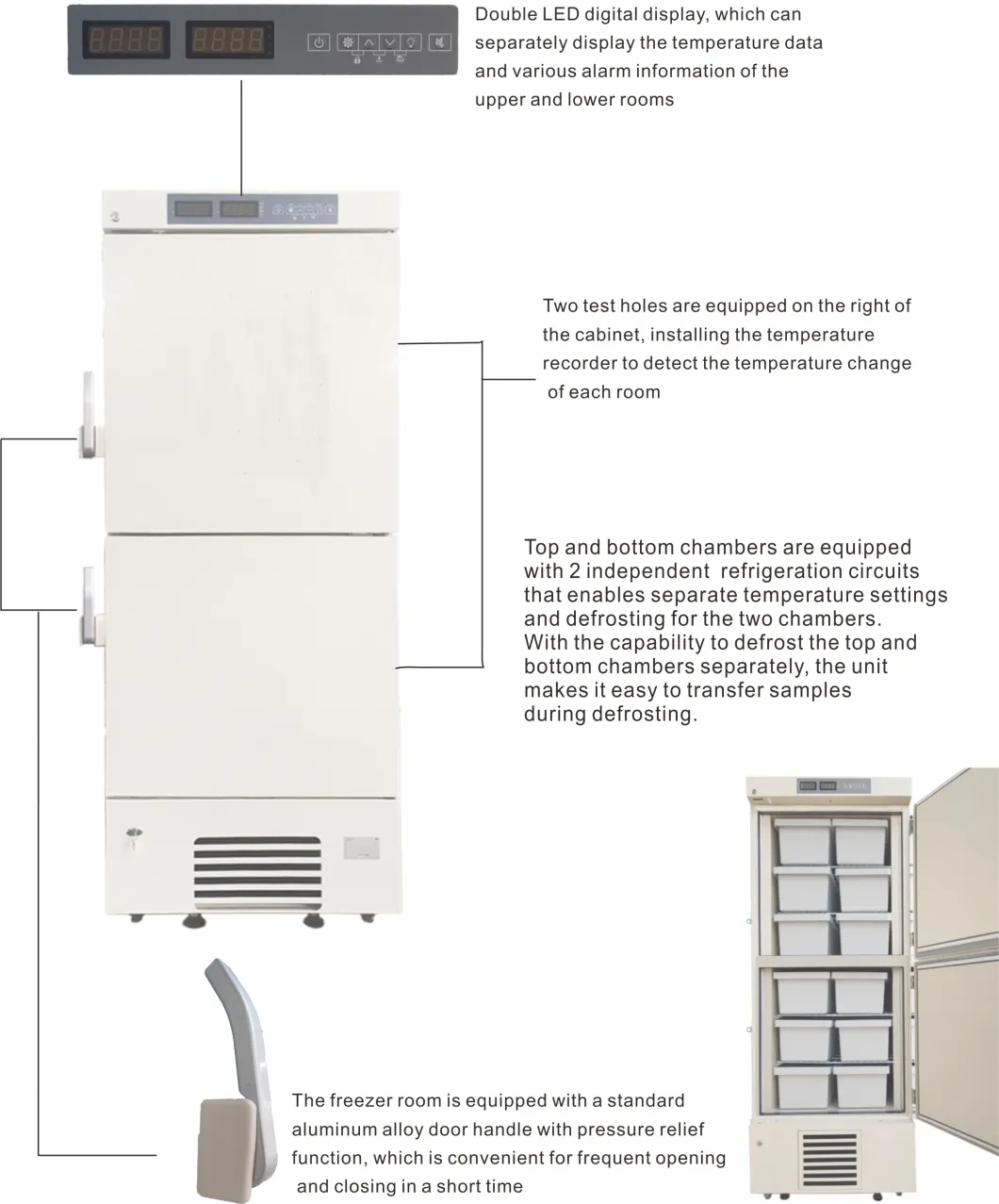 Energy Saving -25 Degrees Upright 358 Liters Medical Deep Freezer with Multi Drawers