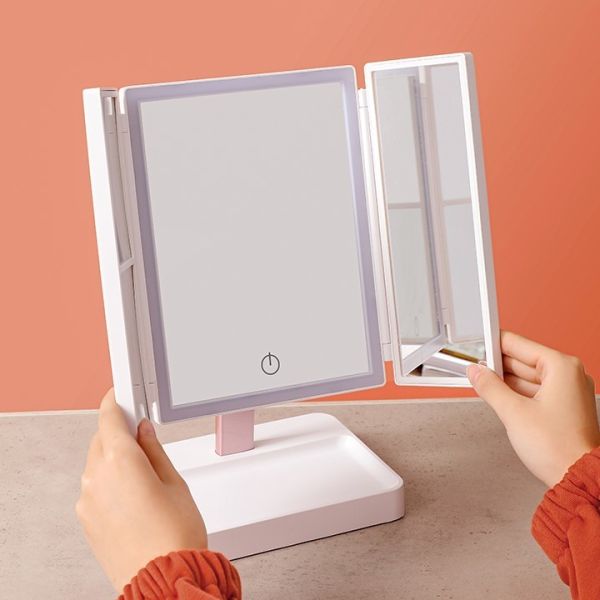 Quality Trifold vanity Lighted Magnifying Makeup Mirror Cosmetic ABS Plastic for sale