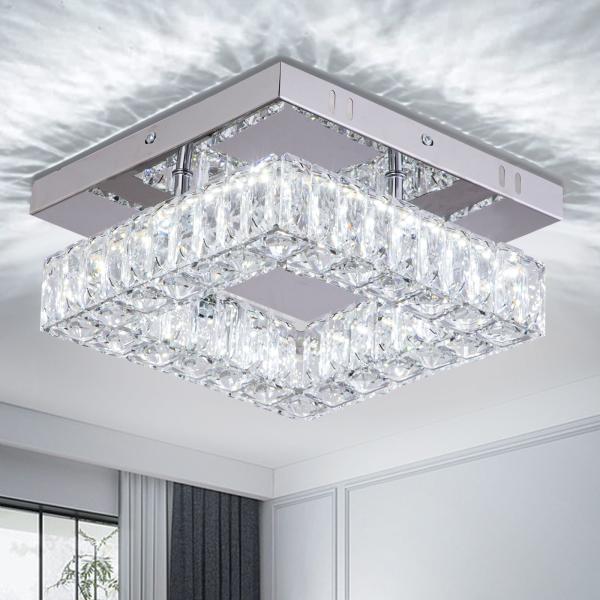 Quality Factory Square Flush Mount Crystal Chandelier Ceiling Fan For Kitchen Bathroom for sale