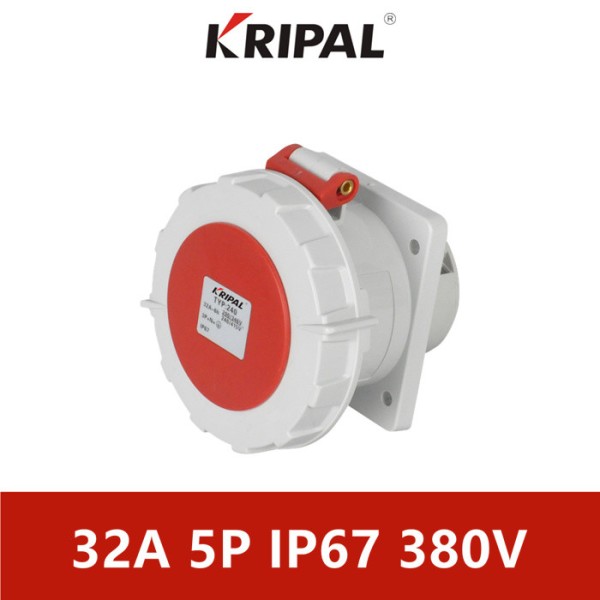 Quality 5P 32A IP67 Flange Size Panel Mounted Socket With Thread Lock for sale
