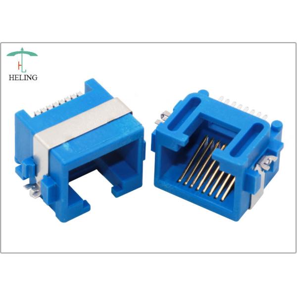 Quality Blue Color RJ45 PCB Mount Socket Half Shielded 1.27mm Terminal Pitch For Ethernet for sale
