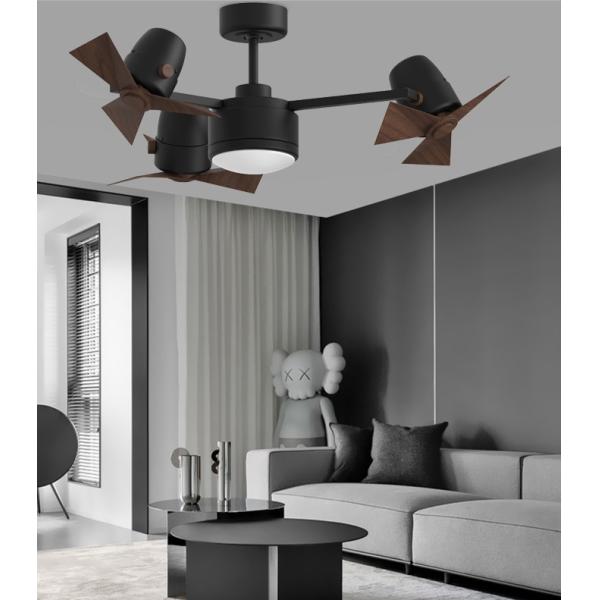Quality Black Three Heads Folding Ceiling Fan With Light And Retractable Blades for sale