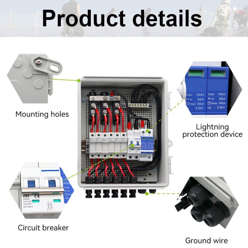 IP65 Waterproof Solar Energy PV Combiner Box 1-6 Strings Plastic Distribution Enclosure Solar DC Switching Box