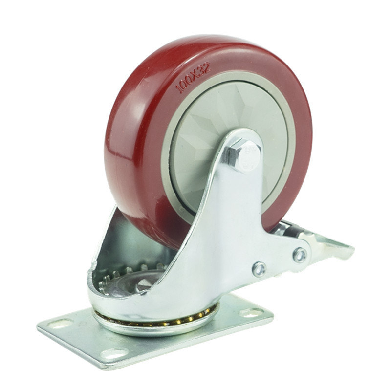 Furniture Shopping Trolley Wheels Single Bearing Red Plastic Caster