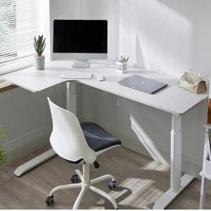 Quality Rustic Brown L Shape Stand Up Desk for Gaming and Work Electric Height for sale