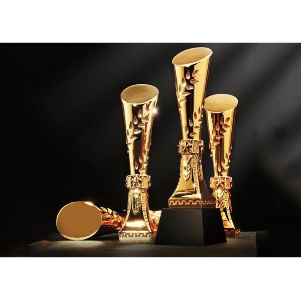Quality Gold Plated Polyresin Trophy Cylinder Shape Year - End Bonus For Enterprise for sale