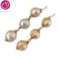 Quality Natural Freshwater Pearls Metal Stud Earrings Geometric Irregular for Women Girl for sale