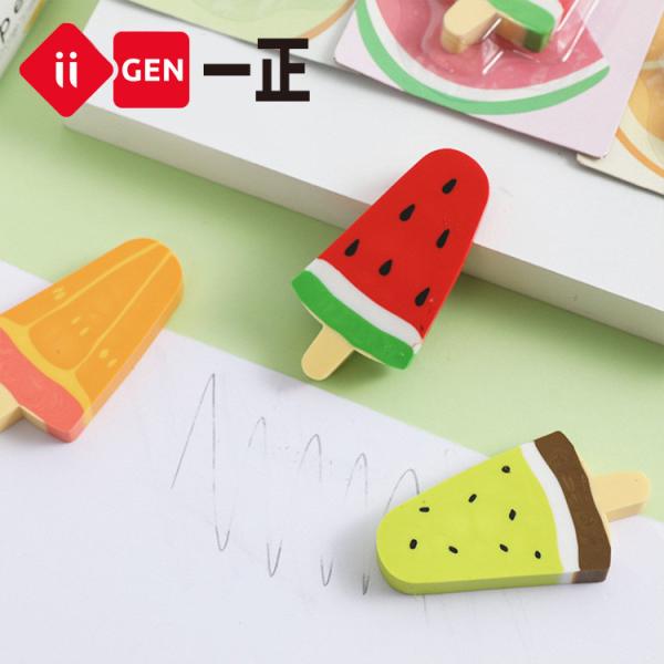 Quality School Stationery Fruit Popsicle Shape Eraser Cute Rubber for Students Using for sale