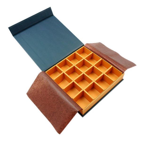 Quality Custom Rigid Cardboard Chocolate Packaging Box With Divider And Greaseproof Paper for sale