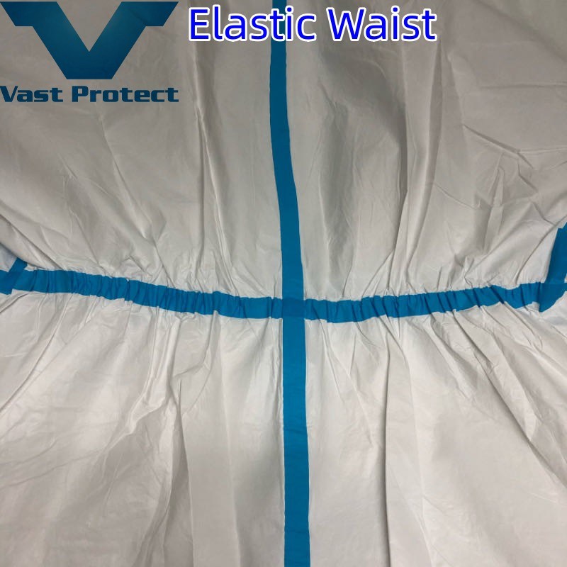 Hooded Breathable Disposable White with Blue Tape Micro Film Suit