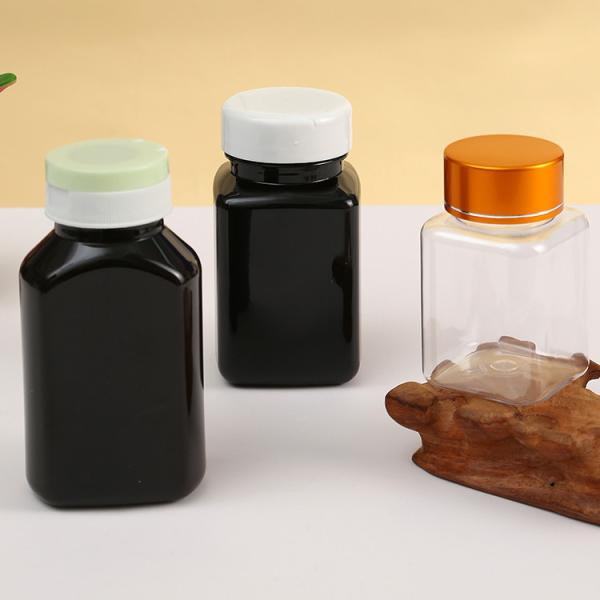Quality 120cc 150cc 200cc 250cc Vitamin Pill Bottle Black Square Shape PET Bottle for sale