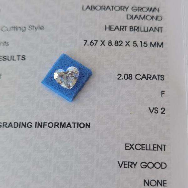 Quality 2.08ct CVD Heart Shaped Lab Grown Diamond VS2 F OEM ODM for sale