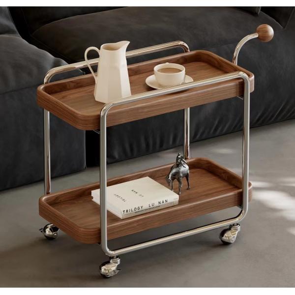 Quality Nordic Modern Low Side Table Trolley Trolly With Wheels Stainless Steel Frame Solid Wood Handle for sale