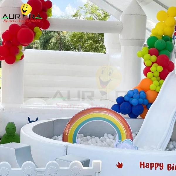 Quality Popular All White Soft Play Playground Equipment With Fence And Round Ball Pit for sale