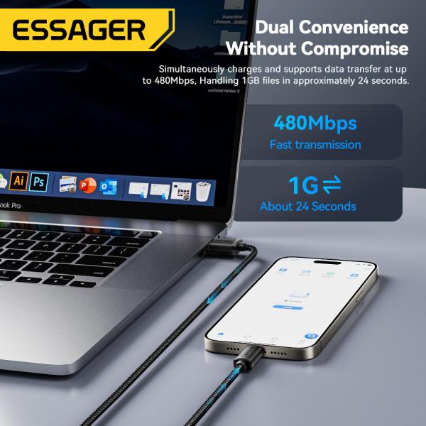 Quality ESSAGER ES-X60 60W USB A to C Charging Cord USB C Cable for sale