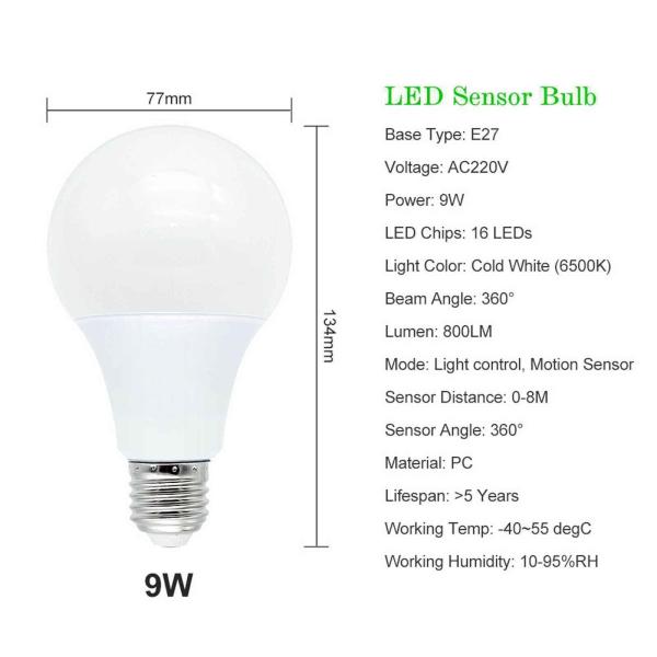 Quality Smart Sensor Bulb E27 Day Night Light Sensor LED Bulb with PIR Radar Motion for sale
