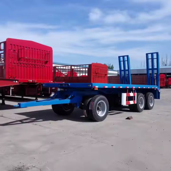 Quality Farm 2-Axles Flat Platform Flatbed Drawbar Full Trailer With Ladder for sale