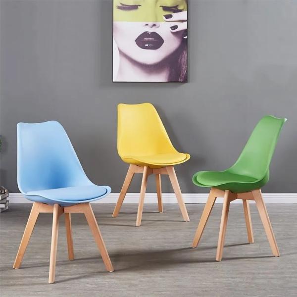 Quality Dining Side Chair, Modern Room Plastic Chairs Comfortable Upholstered Cushion Seat with Wood Legs for Kitchen for sale