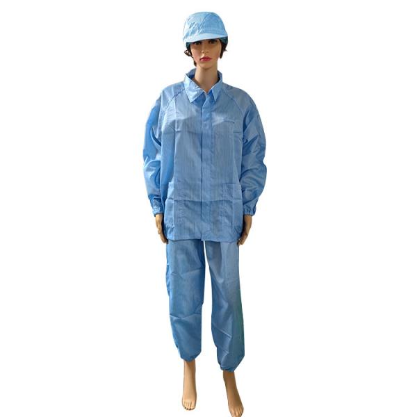 Quality Blue 5mm Stripe Polyester Lint Free ESD Suit For Industrial Workwear for sale