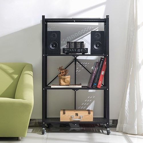 Quality Black 4 Layer Folding Mobile Steel Shelving Unit Paint Spraying for sale