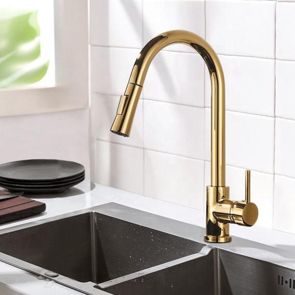 Quality Electroplating Stainless Steel Pull Down Kitchen Faucet Commercial Sink Tap for sale