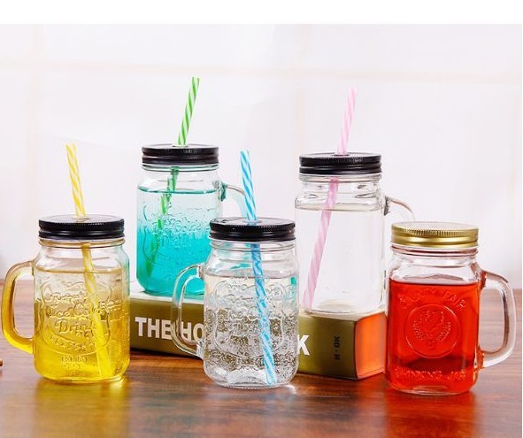 Quality ISO Red Blue Colored Mason Jars With Handles 12.3in 4.7pounds Regular Mouth for sale