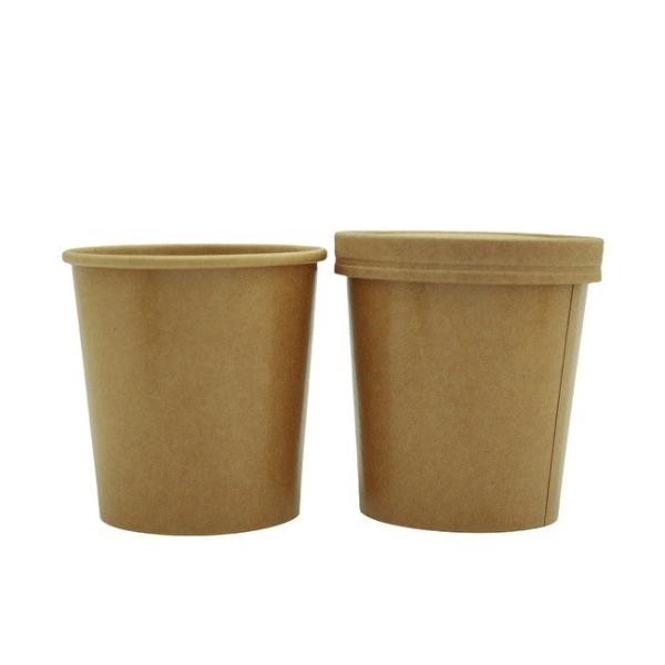 Quality Brown Ice Cream Paper Cup 16oz Kraft With Paper Lid Soup Container for sale