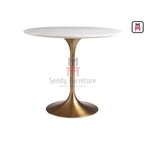 Quality Brushed Golden Tulip Base Marble Coffee Table Trumpet Base Table for sale