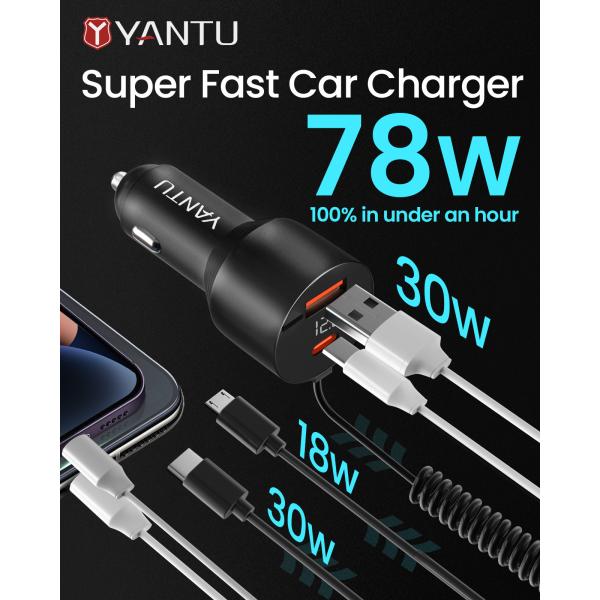 Quality High Power 12V 24V PD QC 3.0 USB-C Dual Type-C Car Charger for Laptop and Mobile for sale