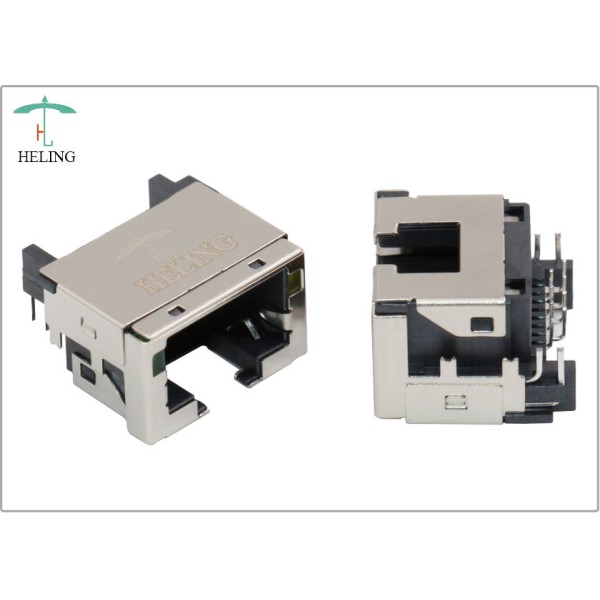 Quality Single Port RJ45 Plug PCB Mount Tab Down RoHS Compliant With Yellow / Green LED for sale