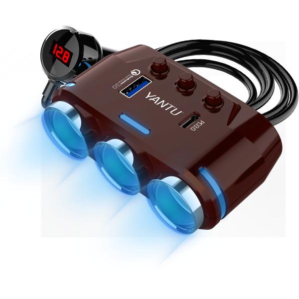 Quality MAX 120W YANTU B39-C 12v Car Charger Adapter with Dual USB QC PD and Voltage for sale