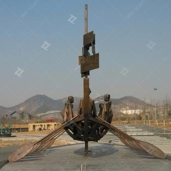 Quality Customized Large Casted Bronze Boat Statue For Outdoor Decoration for sale