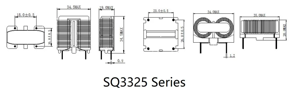 Vertical/Horizontal High Current Flat Wire Winding Common Mode Filter Inductors (SQ/UC3325 Series)