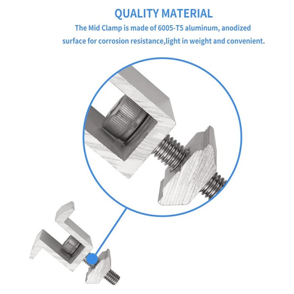 Quality Modern Solar Panel Mid Clamp Clip Silver Solar Panel Fixtures for sale