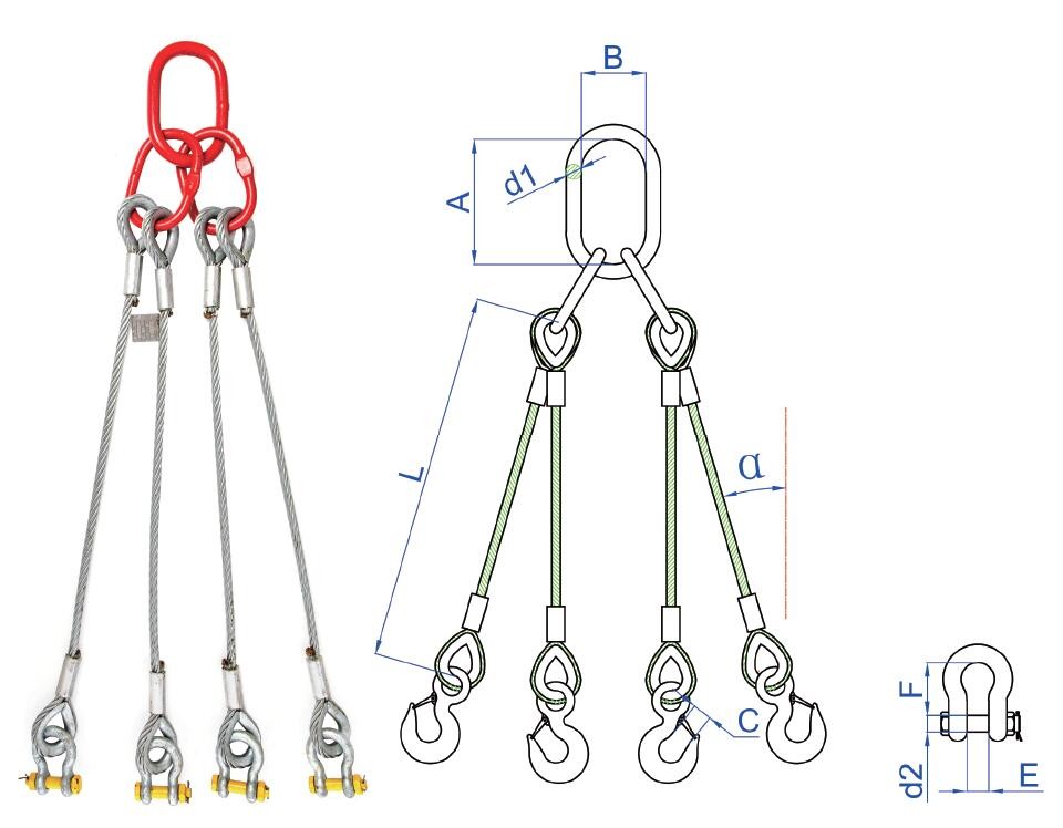 Galvanized Steel 48mm 4 Way Wire Rope Slings Lift Sling