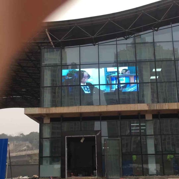 Quality P8mm Transparent Video Glass Screen LED Media Wall 7200dots/㎡ for sale