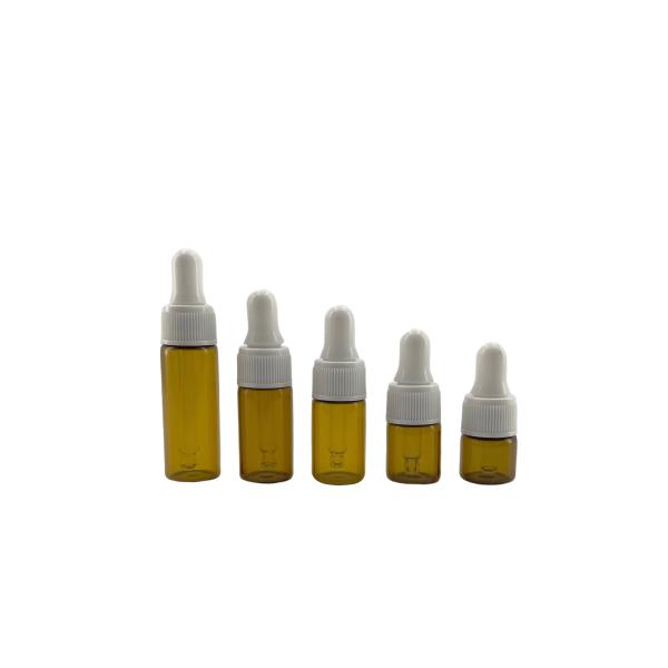 Quality 1ml 2ml 3ml 5ml Mini Amber Glass Dropper Bottles Perfume Essential Oil Sample for sale